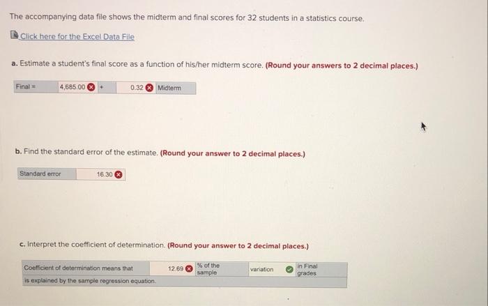Solved The accompanying data file shows the midterm and | Chegg.com