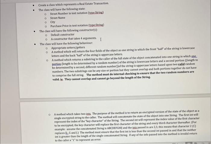 Solved - The class will have the following state: Street | Chegg.com