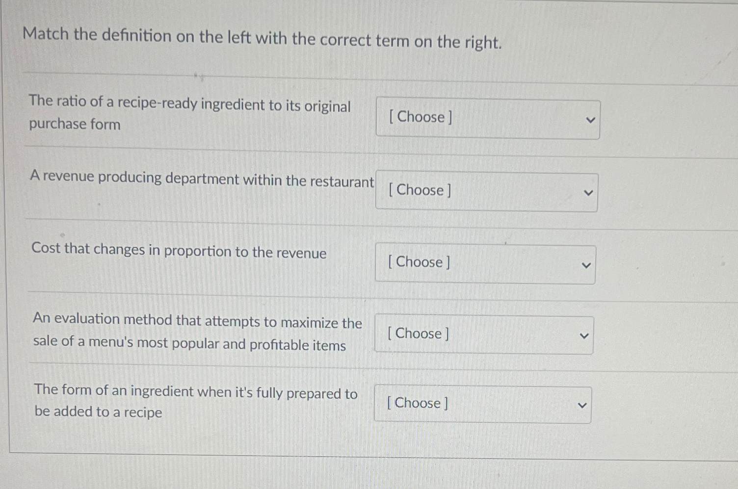 Solved Match the definition on the left with the correct | Chegg.com