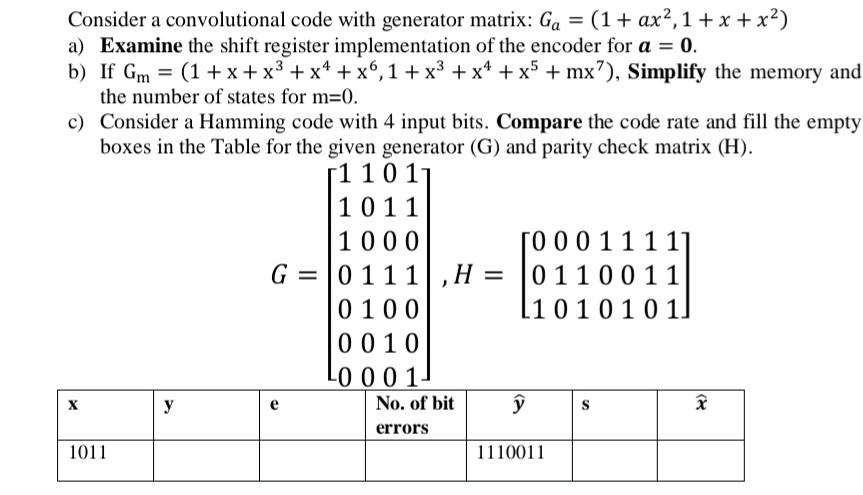 Solved Consider a convolutional code with generator matrix: | Chegg.com