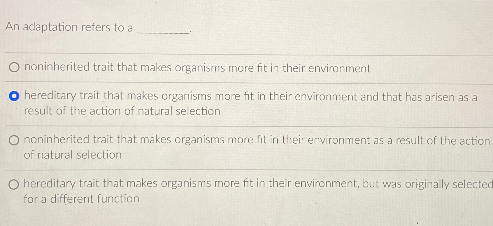 Solved An adaptation refers to anoninherited trait that | Chegg.com