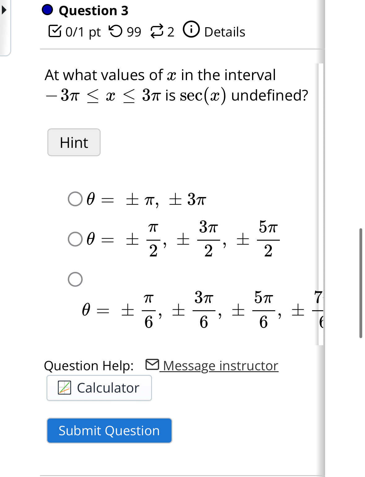 Solved Question 30/1 ﻿pt99⇄2(i)DetailsAt what values of x | Chegg.com