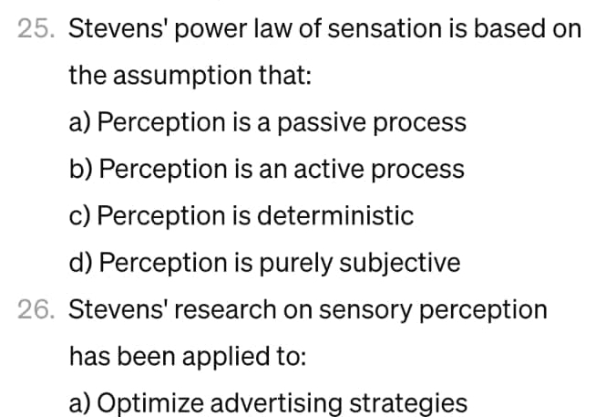 Solved Stevens' power law of sensation is based on the | Chegg.com