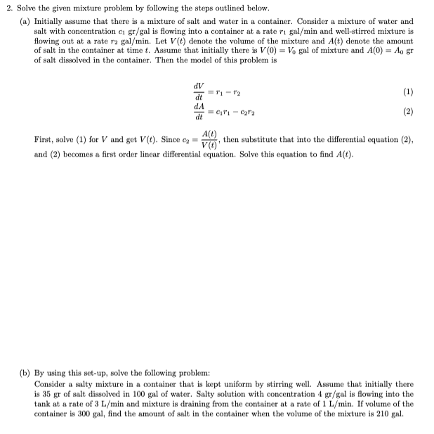 Solve the given mixture problem by ﻿following the | Chegg.com
