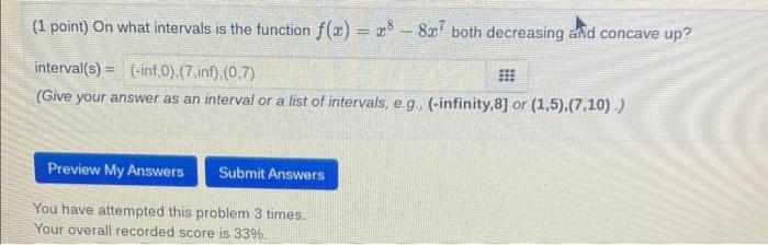 Solved (1 point) On what intervals is the function | Chegg.com
