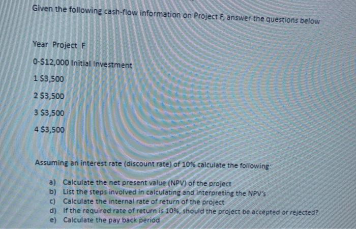 Solved Given the following cash-flow information on Project | Chegg.com