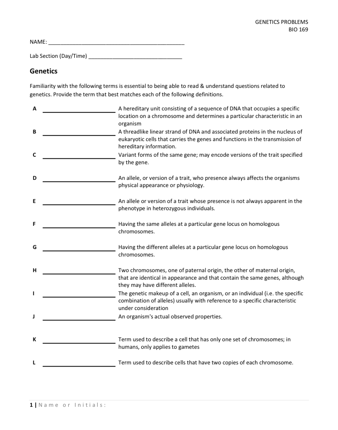Solved GENETICS PROBLEMSBIO 169NAME: q,Lab Section | Chegg.com
