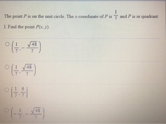 Solved 1 The point P is on the unit circle. The x-coordinate | Chegg.com