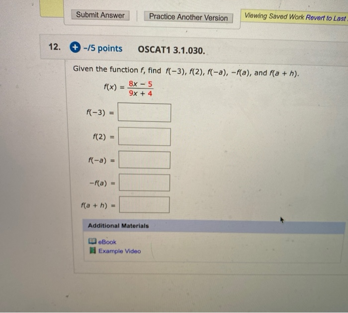 Solved Submit Answer Practice Another Version Viewing Saved | Chegg.com