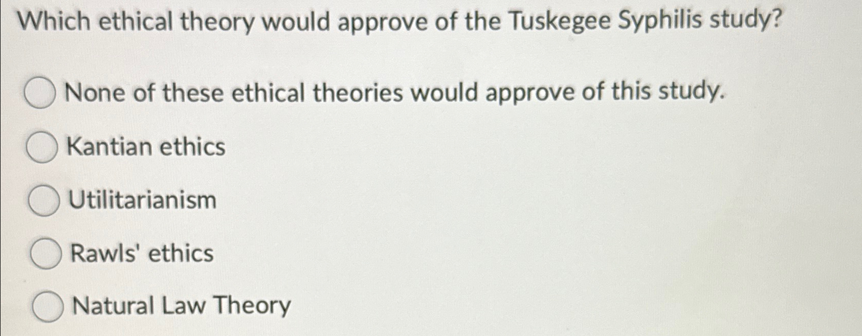 Solved Which ethical theory would approve of the Tuskegee | Chegg.com