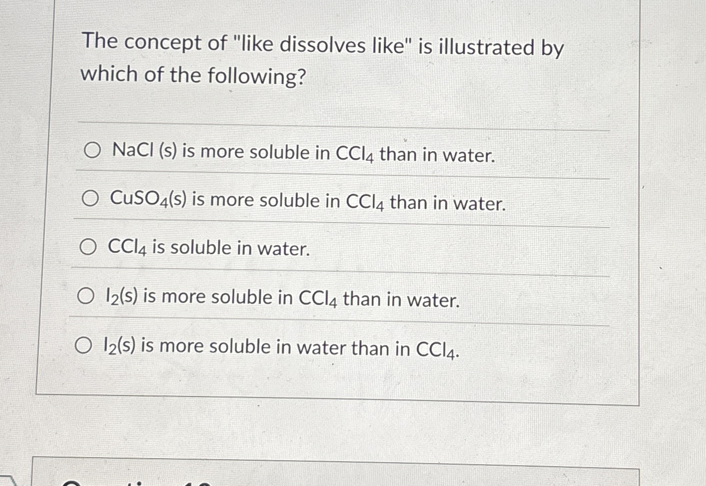 Solved The concept of "like dissolves like" is illustrated | Chegg.com