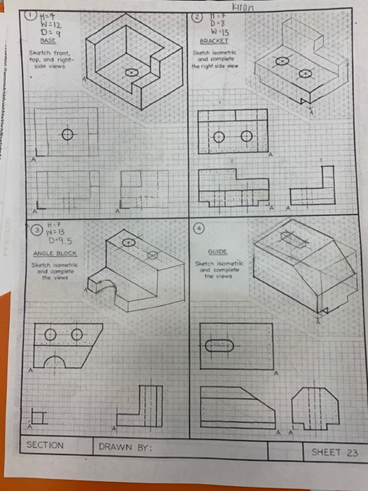 Solved HOLDER Sketch front, top. and right Side views FINGER | Chegg.com
