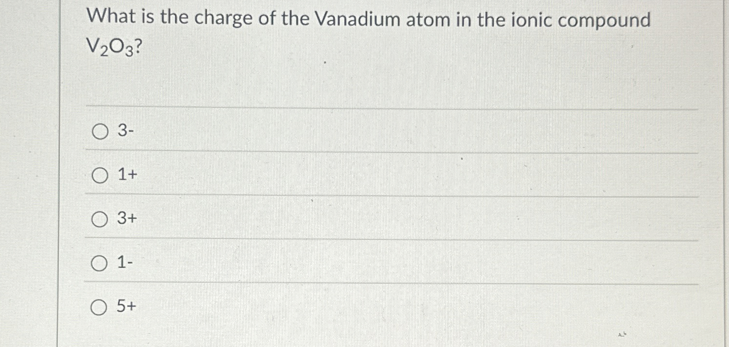 Solved What is the charge of the Vanadium atom in the ionic | Chegg.com