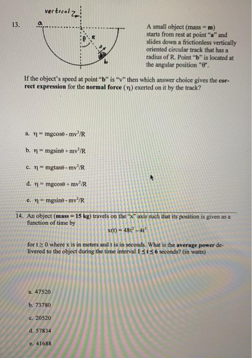 Solved 13. a vertical A small object (mass = m) starts from | Chegg.com