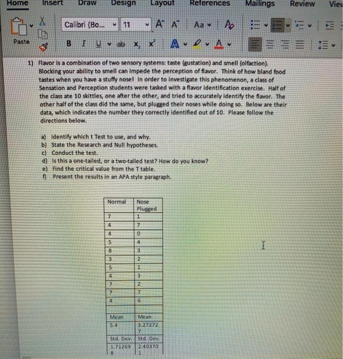 Solved Home Insert Draw Design Layout References Mailings | Chegg.com