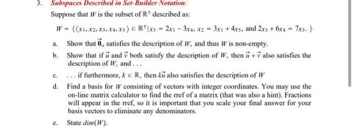 Solved a. 3. Subspaces Described in Set-Builder Notation: | Chegg.com