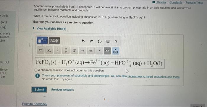 Solved Another metal phosphate is iron(III) phosphate, It | Chegg.com