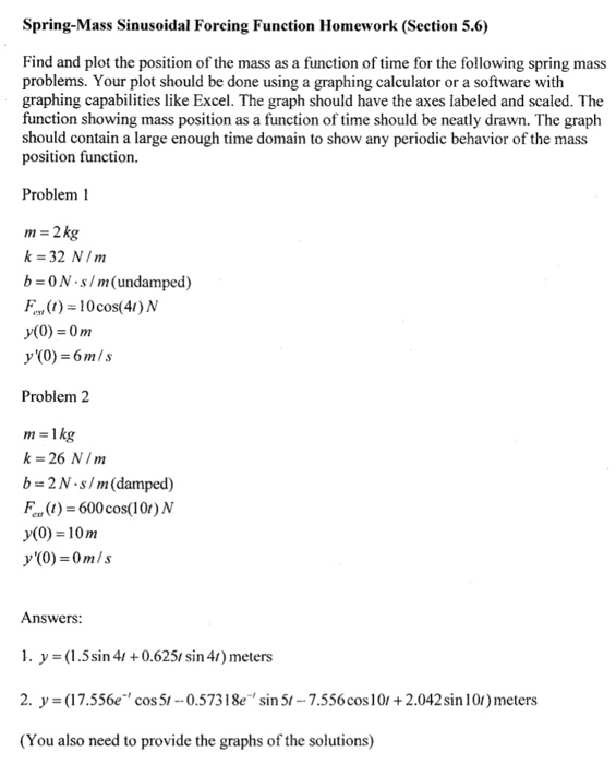 Solved spring-mass problem involving differential equations. | Chegg.com