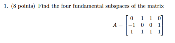 Solved (8 ﻿points) ﻿Find the four fundamental subspaces of | Chegg.com