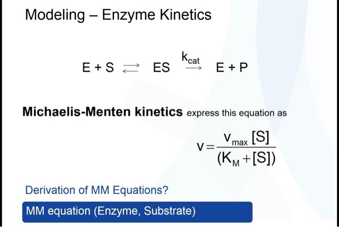 Solved Modeling - Enzyme Kinetics E+S⇄ES⇄kcat E+P | Chegg.com