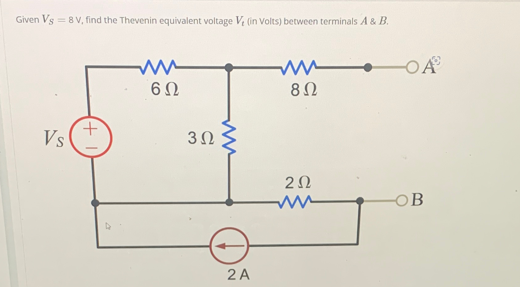 Solved Given VS=8V, ﻿find the Thevenin equivalent voltage | Chegg.com