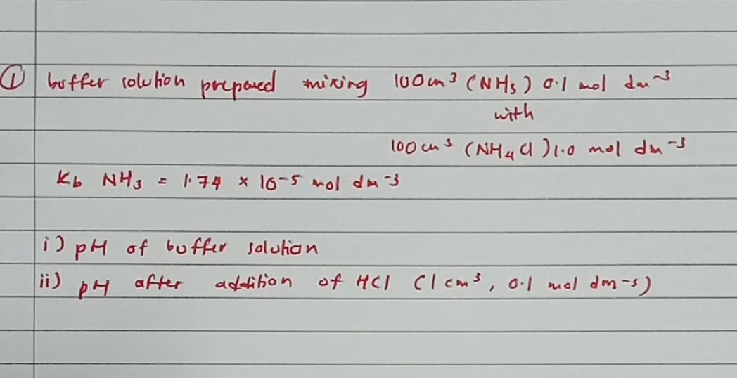 Solved O buffer solution prepared mixing 100m3 (NHS) 0.1 mol | Chegg.com
