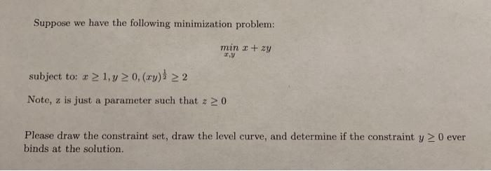 Solved Suppose We Have The Following Minimization Problem