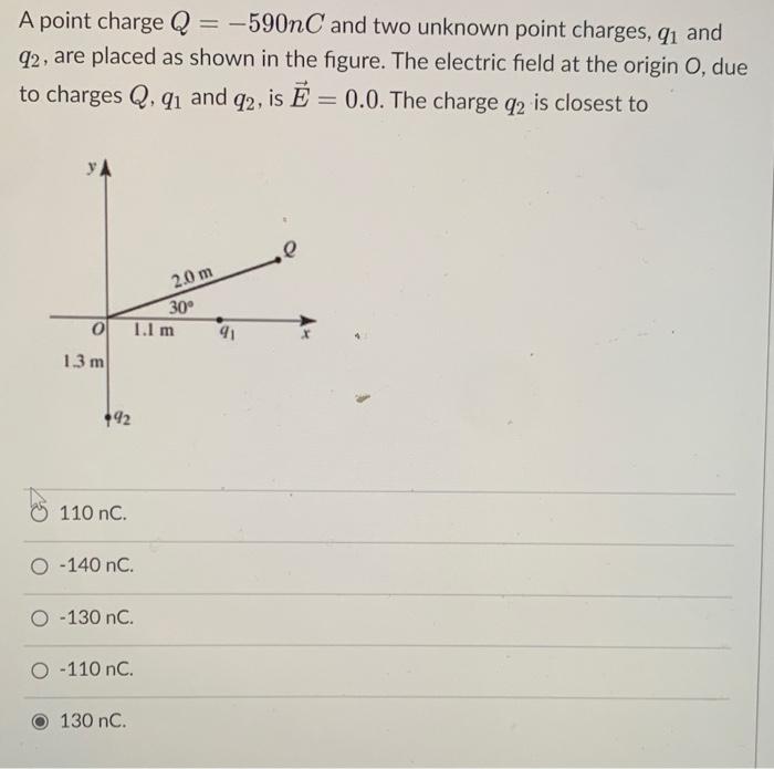 Solved A point charge Q=−590nC and two unknown point | Chegg.com
