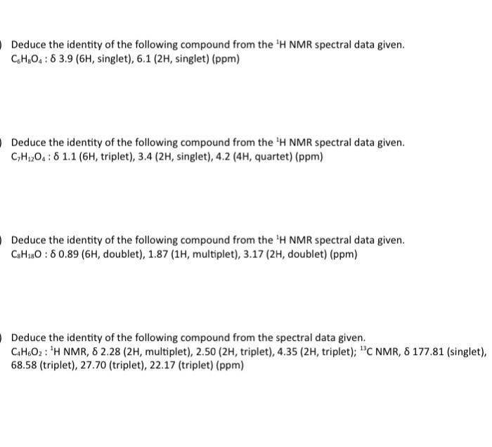 Solved Deduce the identity of the following compound from | Chegg.com
