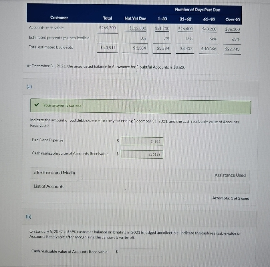 Solved \table[[Customer,Total,Not Yet Due,Number of Days | Chegg.com