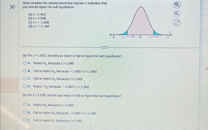 Solved State whether the standardized test statistic z | Chegg.com