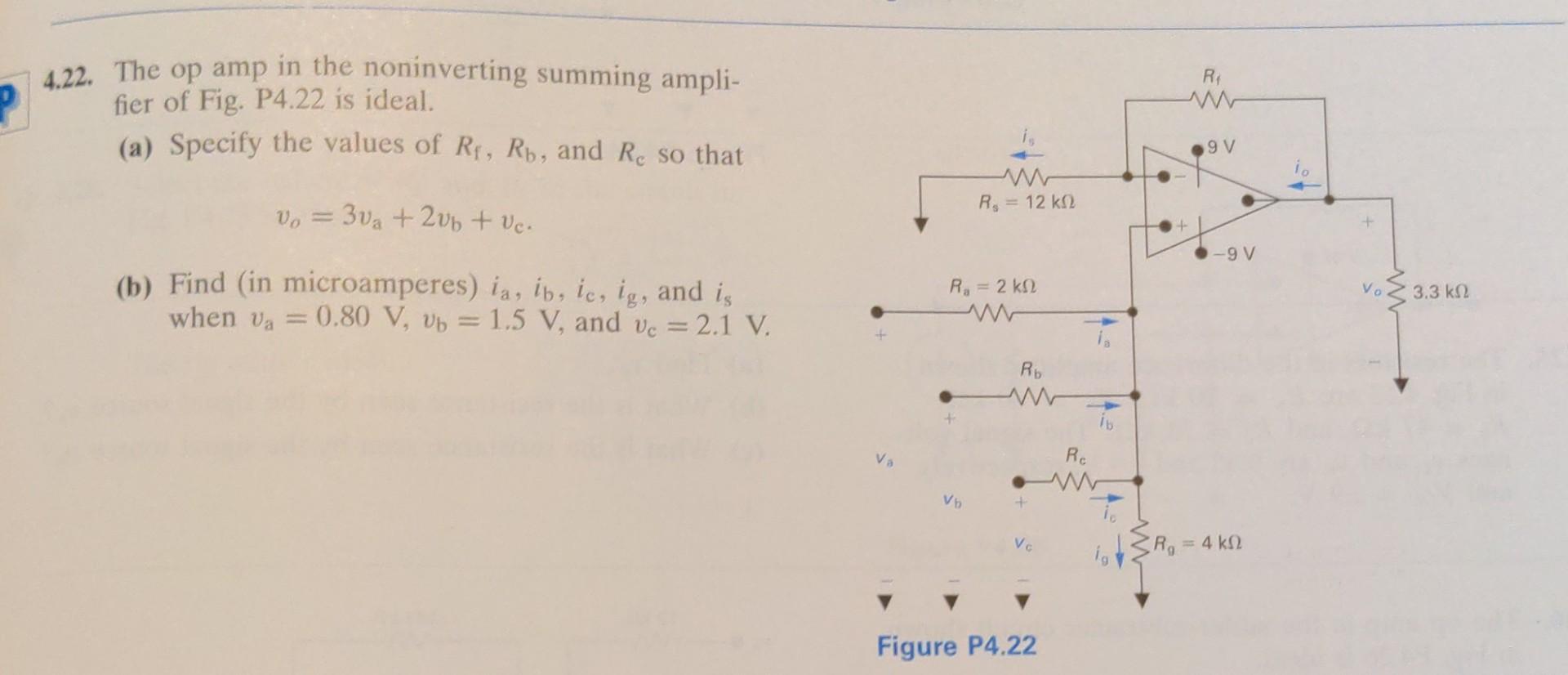 Solved 22. The op amp in the noninverting summing amplifier | Chegg.com