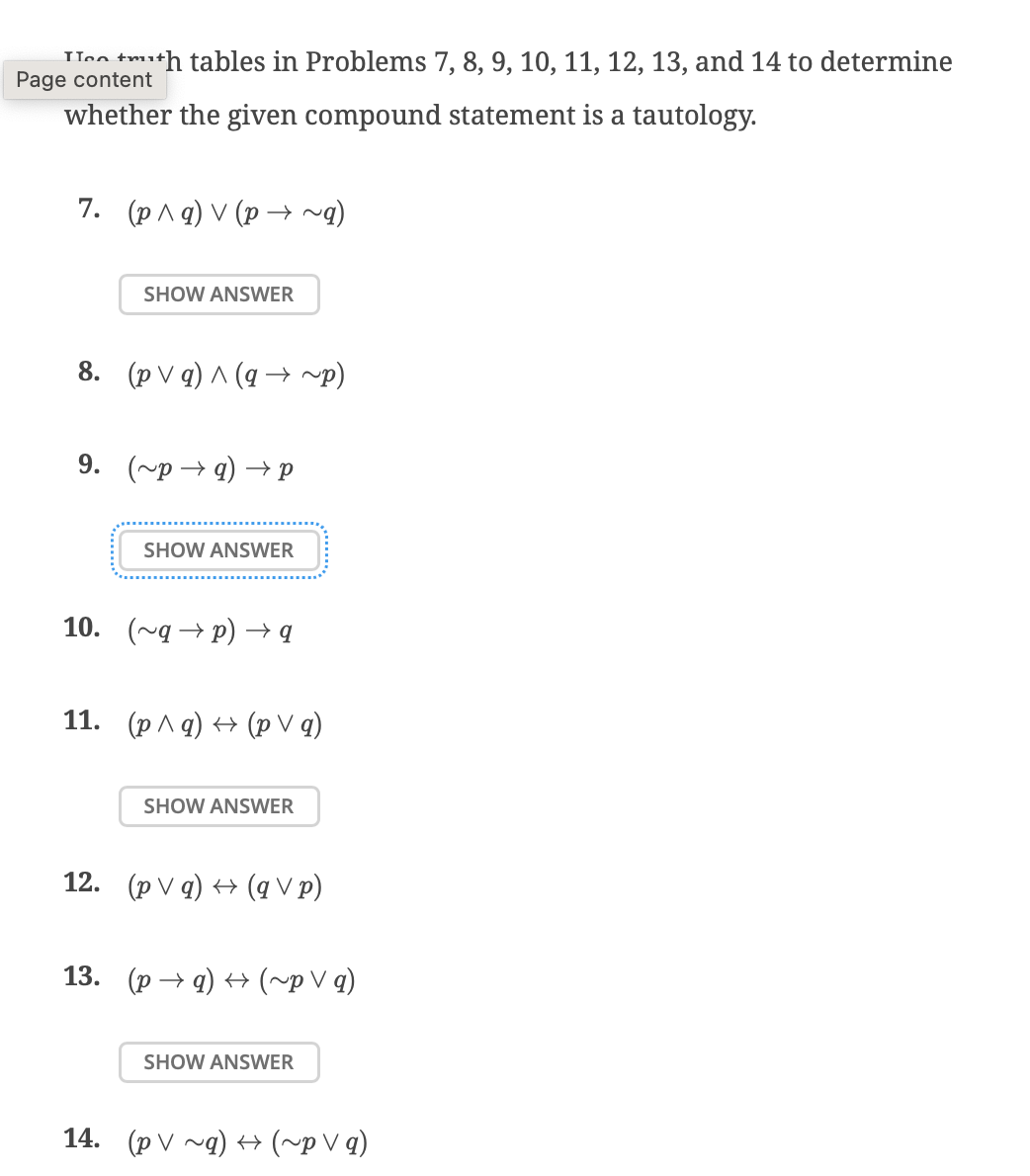 Solved Use truth tables in Problems 7, 8, 9, 10, 11, 12, 13, | Chegg.com