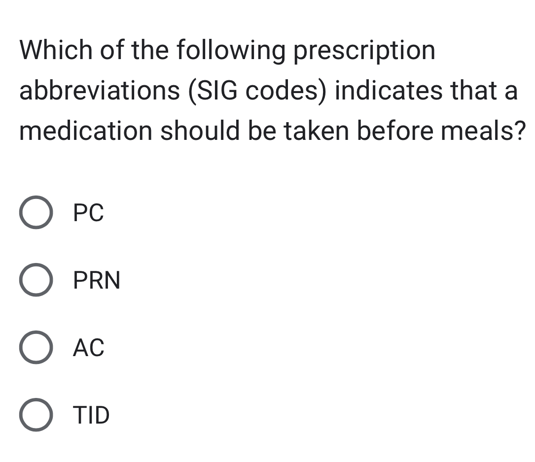 Solved Which of the following prescription abbreviations | Chegg.com