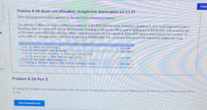 Solved Problem 8-3A Asset cost allocation; straight-line | Chegg.com
