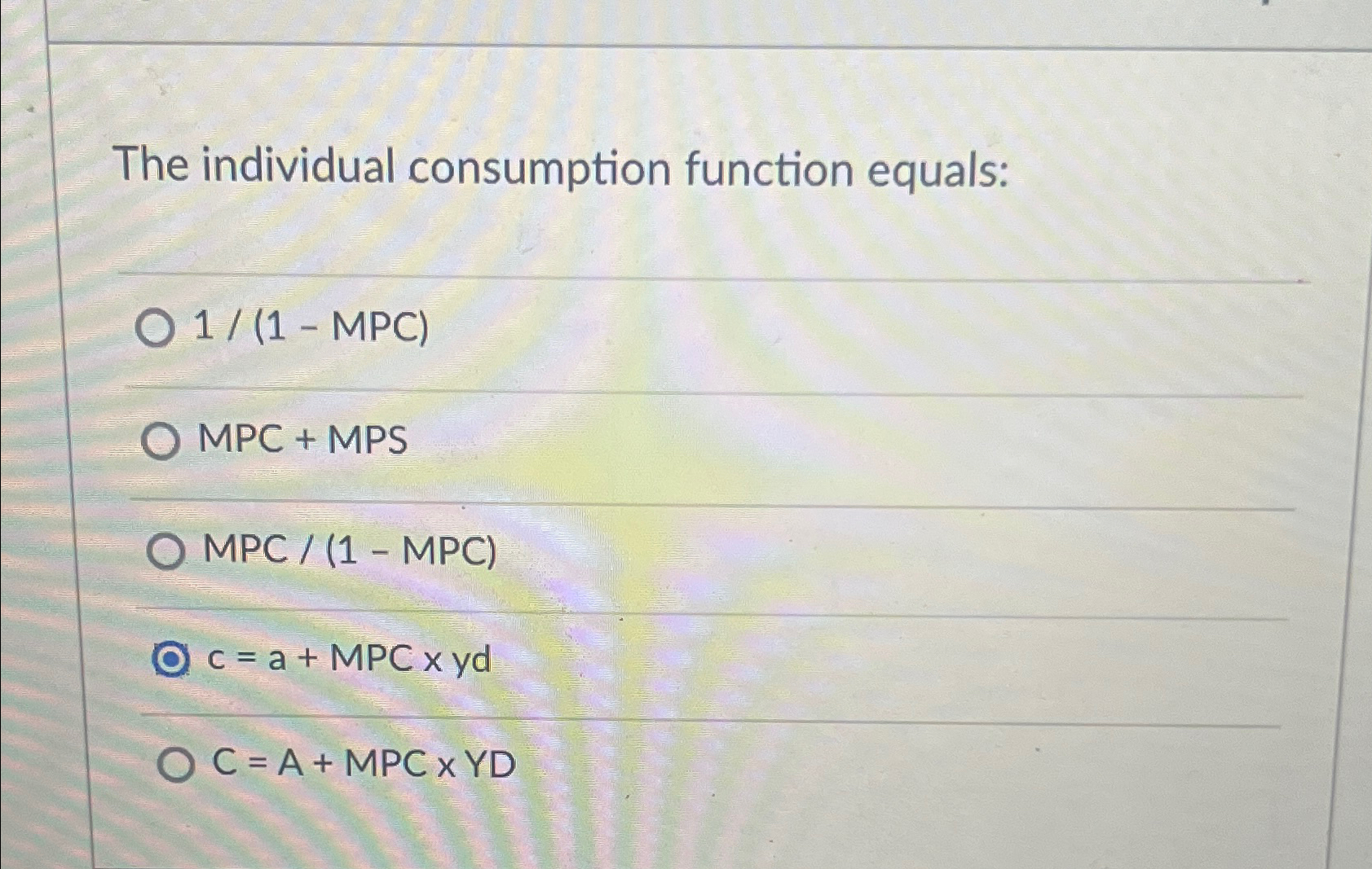 Solved The individual consumption function | Chegg.com