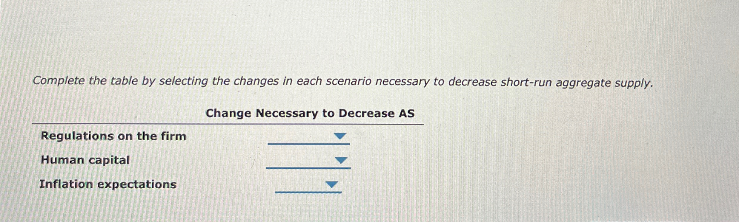 Solved Complete the table by selecting the changes in each | Chegg.com