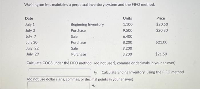 Solved Washington Inc. maintains a perpetual inventory | Chegg.com