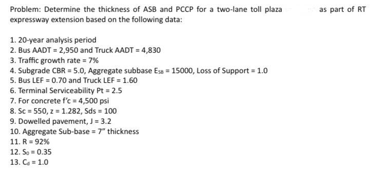 Solved Problem: Determine the thickness of ASB and PCCP for | Chegg.com