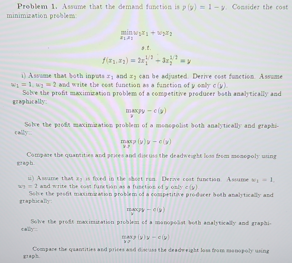 Solved Problem 1. ﻿Assume that the demand function is | Chegg.com