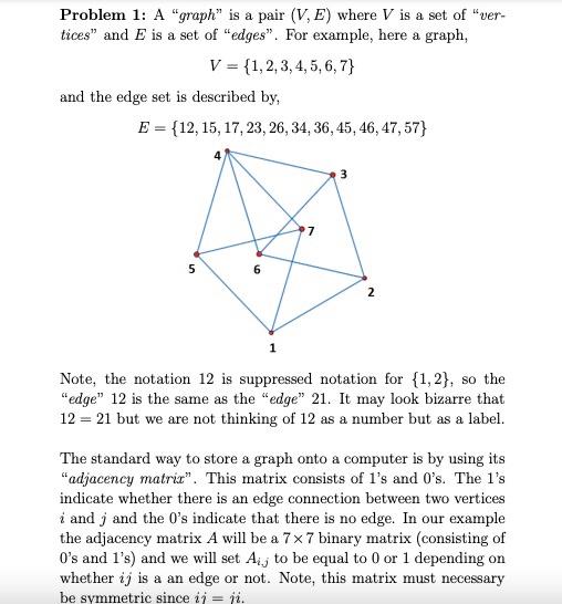 Solved Problem 1: A "graph" is a pair (V,E) where V is a set | Chegg.com