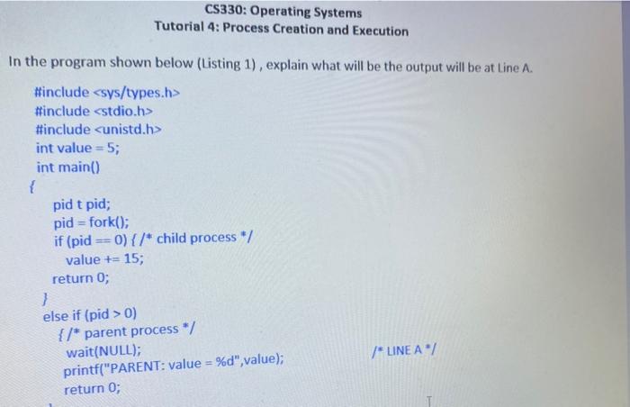 Solved CS330: Operating Systems Tutorial 4: Process Creation | Chegg.com