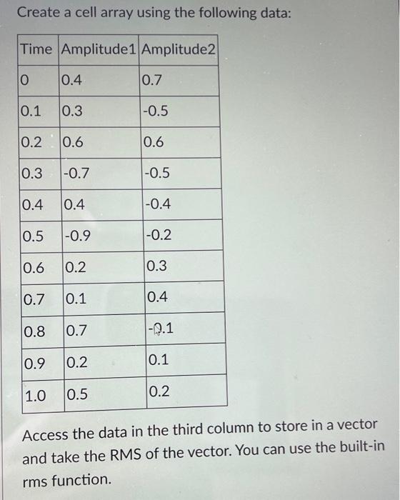 Solved Create a cell array using the following data: Access | Chegg.com