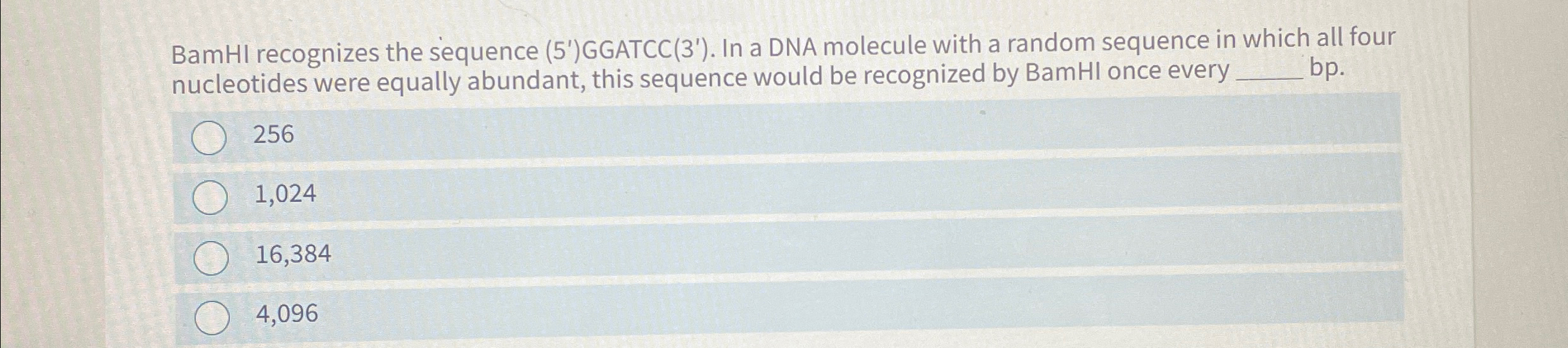 Solved BamHI recognizes the sequence (5')GGATCC(3'). ﻿In a | Chegg.com