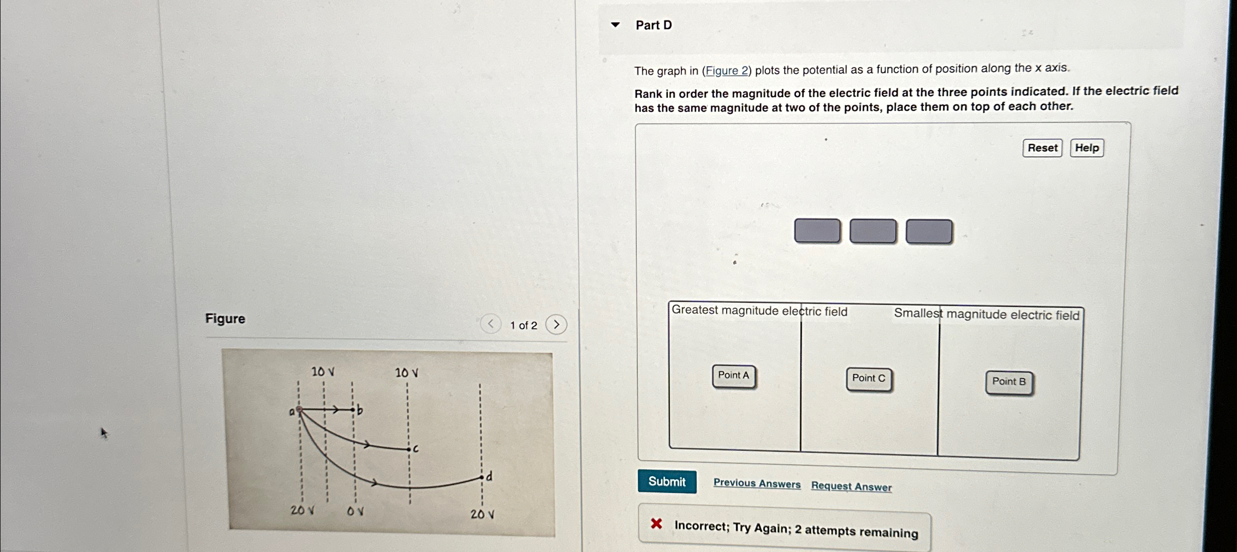 Solved Part DThe graph in (Figure 2) ﻿plots the potential as | Chegg.com