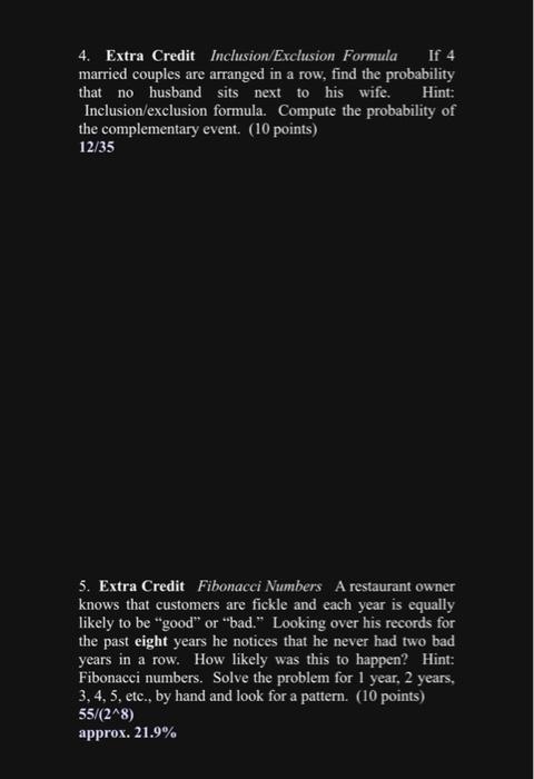 Solved 4. Extra Credit Inclusion/Exclusion Formula If 4 | Chegg.com