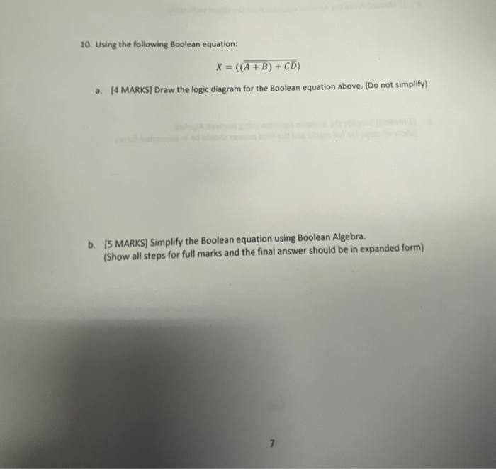 Solved 10. Using the following Boolean equation: | Chegg.com