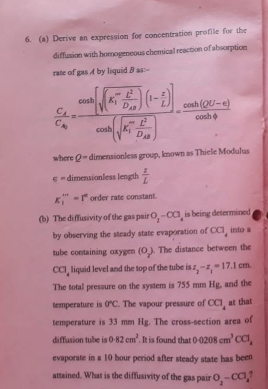 Solved 6. (a) Derive an expression for concentration profile | Chegg.com