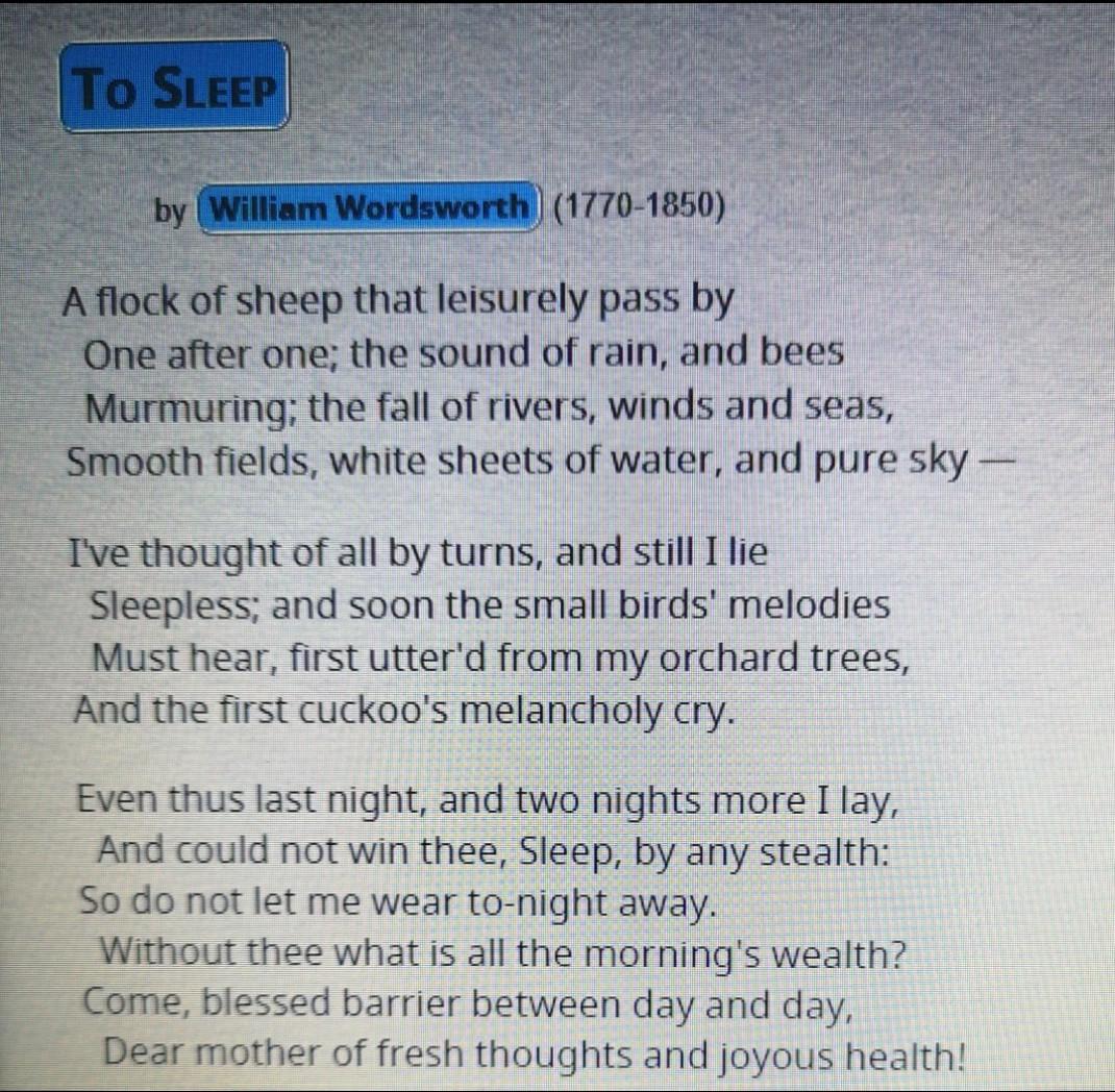 Solved To SLEEP by William Wordsworth) (1770-1850) A flock | Chegg.com