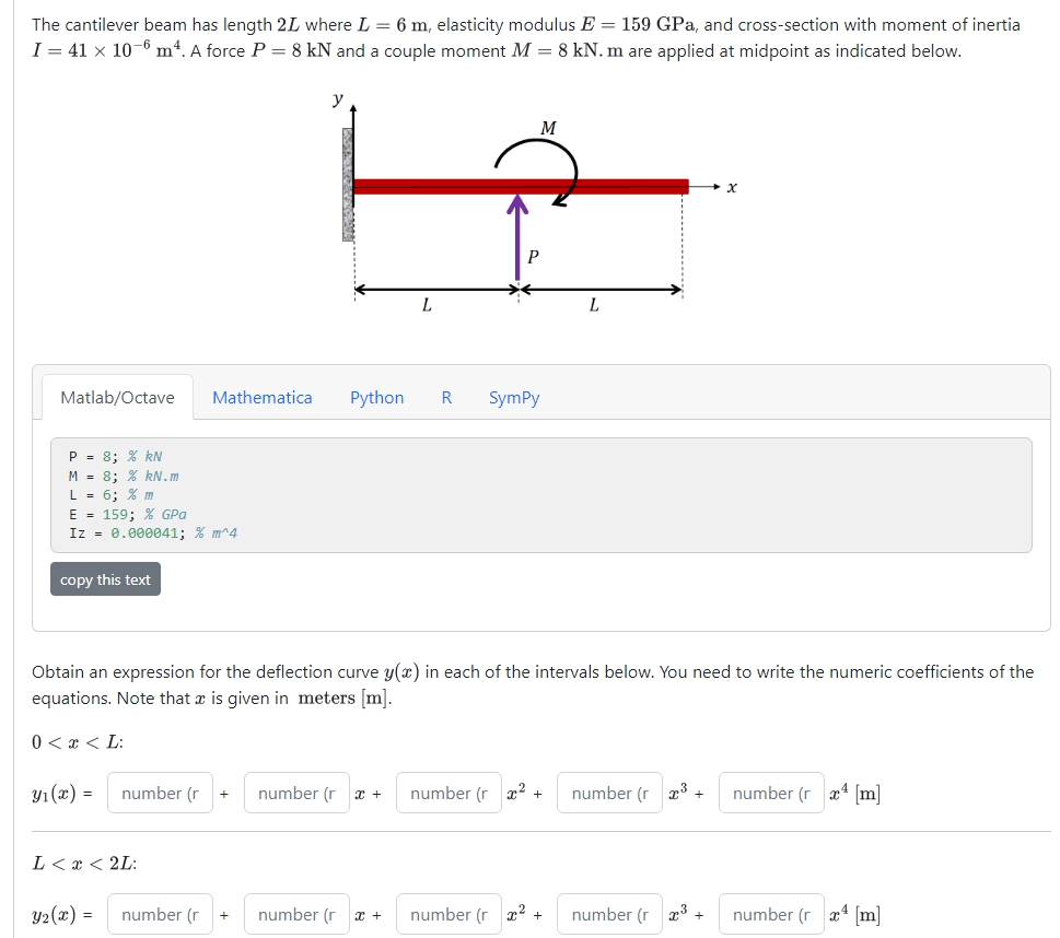 Solved The cantilever beam has length 2L ﻿where L=6m, | Chegg.com